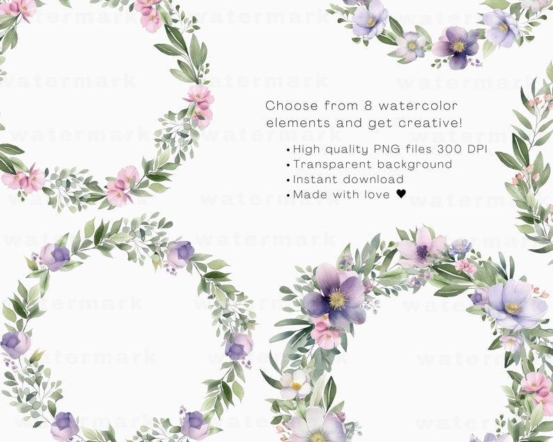 Floral Wreath Watercolor Clipart PNG Wild Floral Wreath Watercolor ...
