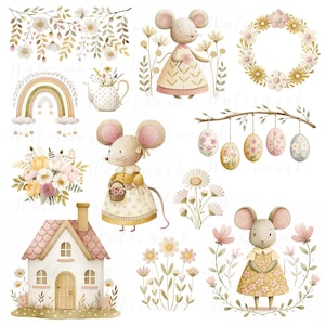 Mouse Clipart Watercolor, Nursery Clipart Bundle, Digital PNG Files ...
