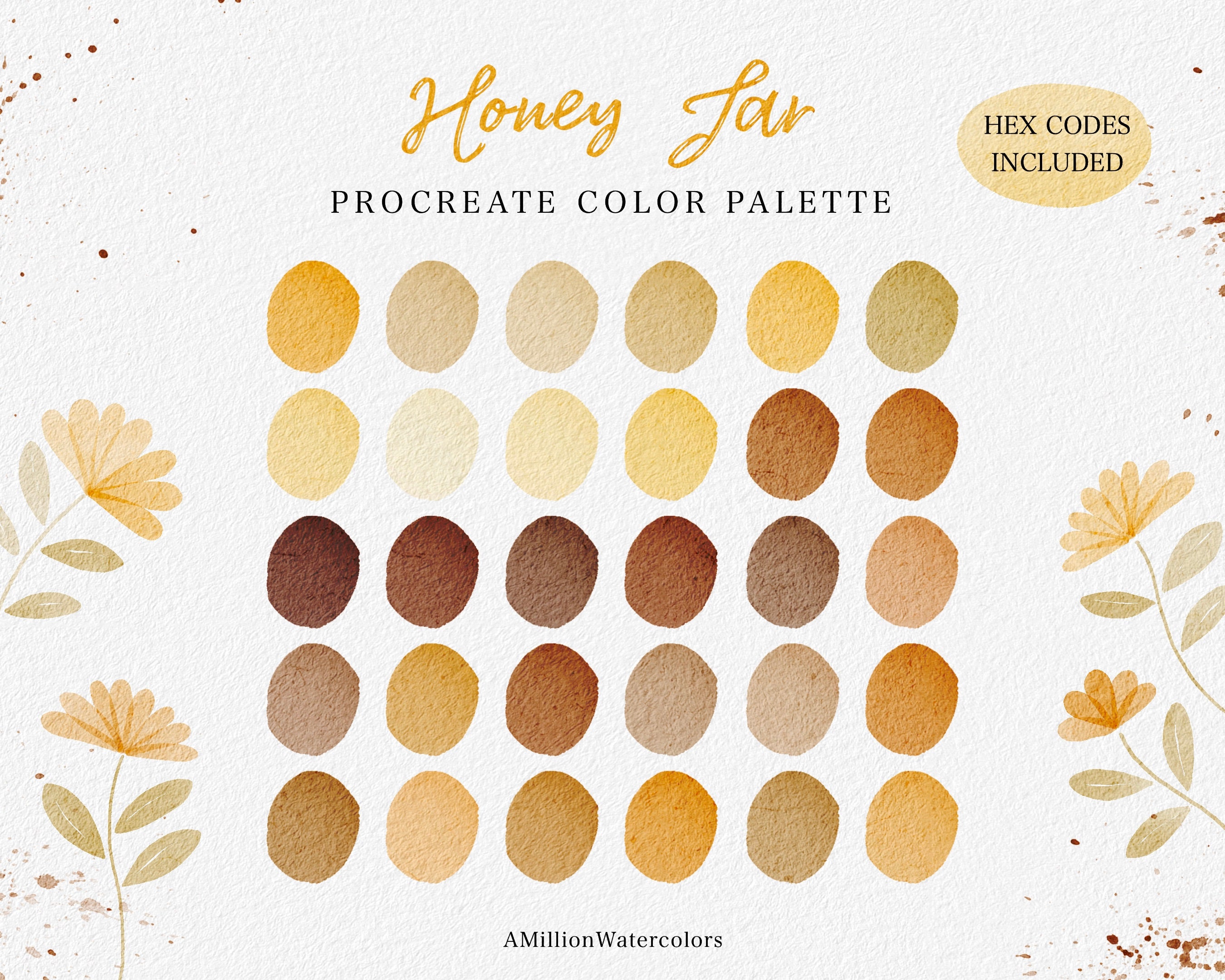 Yellow Procreate Color Palette Honey Jar Orange Beige Color Pack Brown ...