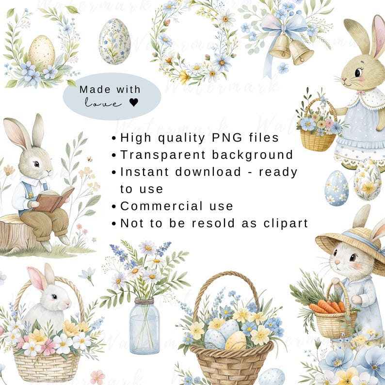 Blue Easter Clipart Bundle Country Easter Watercolor Clipart Easter ...