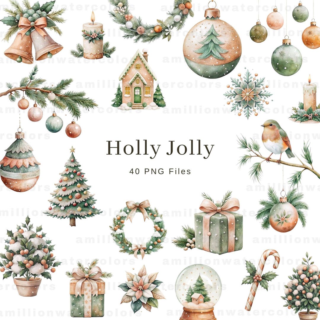 Winter Clipart, Christmas Watercolor Clip Art, Christmas Clipart ...