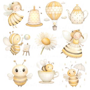 Bee Clipart Watercolor, Nursery Clipart Bundle, Digital PNG Files, Baby ...