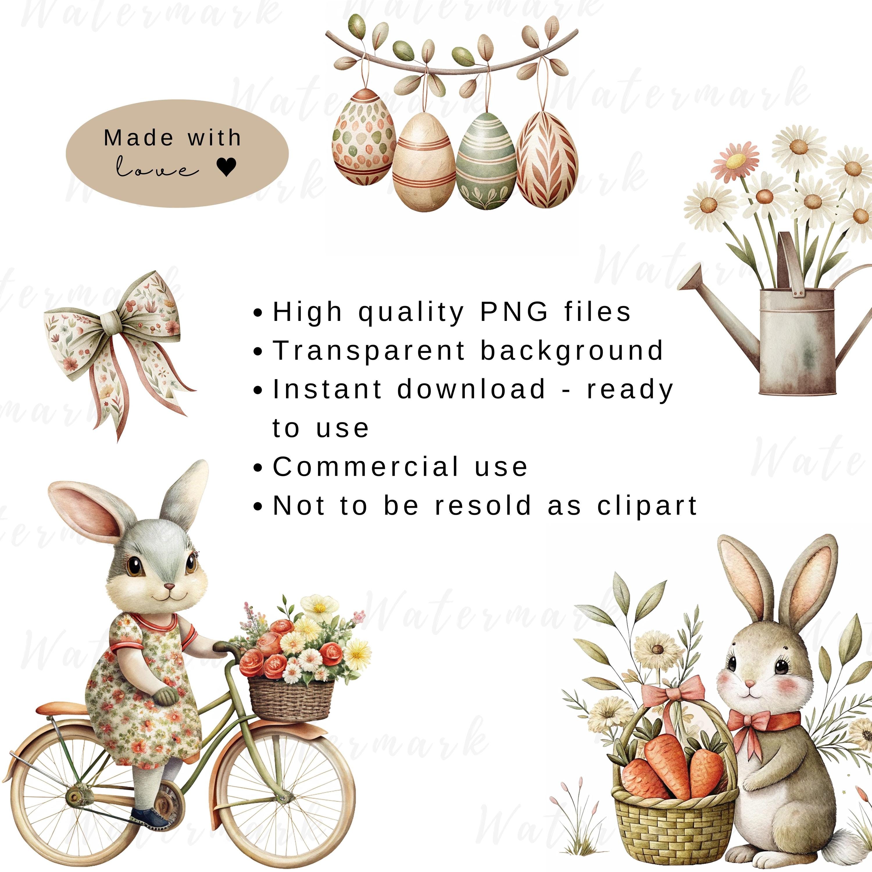 Easter Clipart Watercolor, Country Easter Clipart, Easter Basket ...