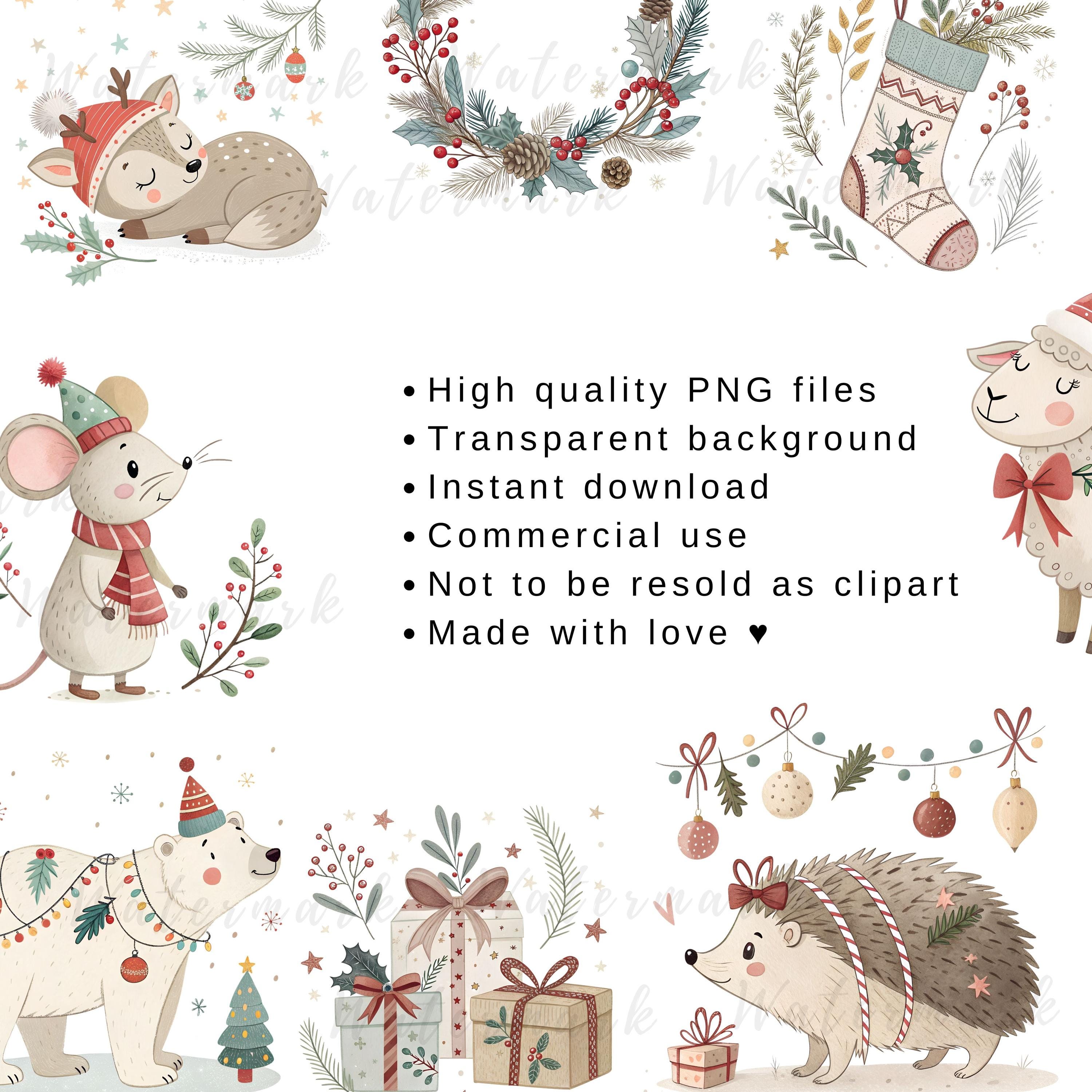 Whimsical Christmas Clipart, Christmas Watercolor Clip Art, Christmas ...