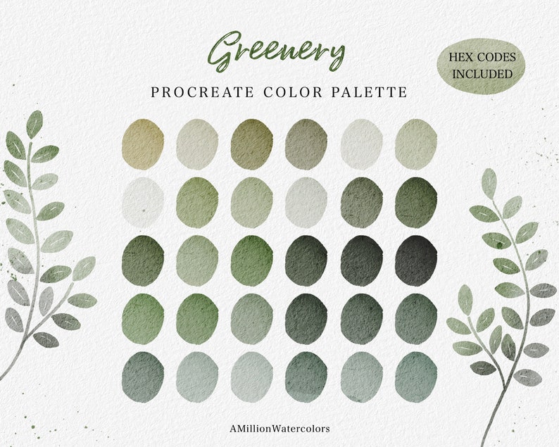 Green Procreate Color Palette Greenery Color Scheme Watercolor ...
