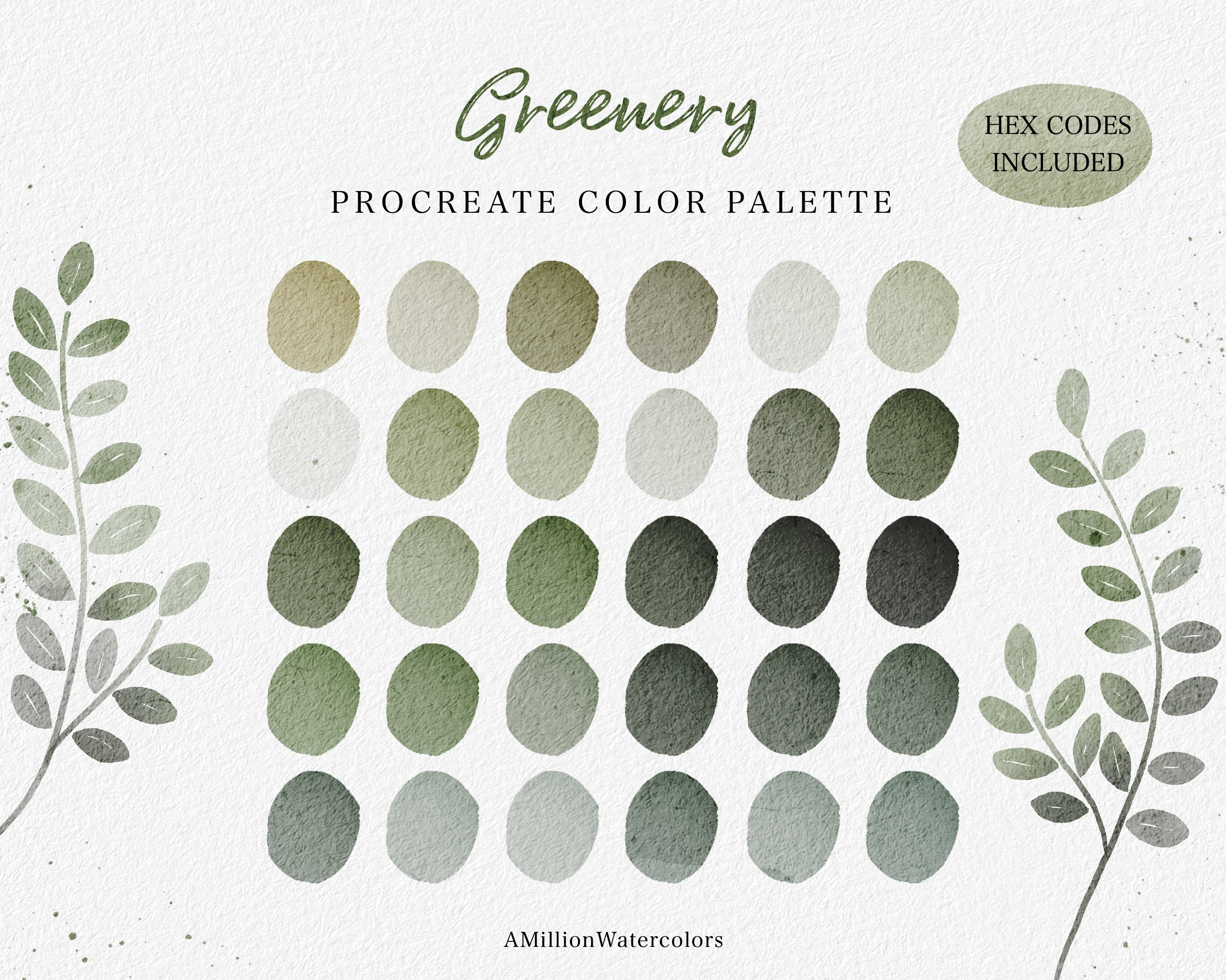 Green Procreate Color Palette Greenery Color Scheme Watercolor ...