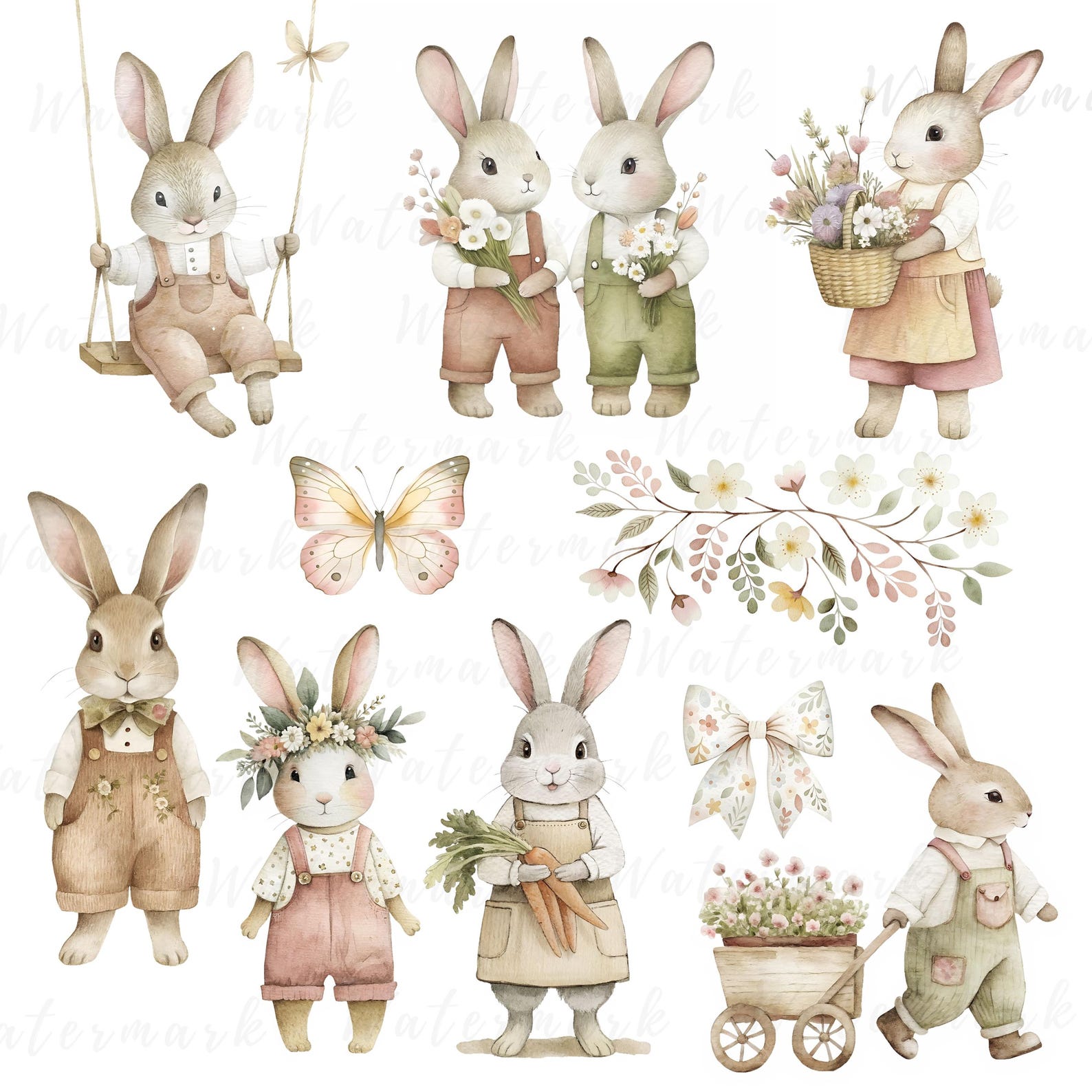 Easter Clipart Watercolor, Country Easter Clipart, Easter Basket ...