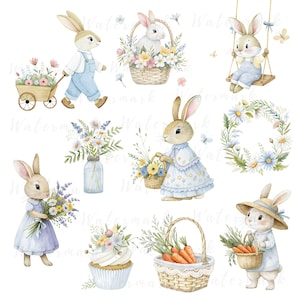 Blue Easter Clipart Bundle Country Easter Watercolor Clipart Easter ...