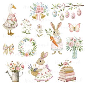 Pink Easter Clipart PNG Cute Watercolor Country Easter Clip Art Basket ...