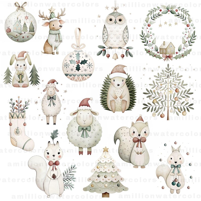 Handdrawn Christmas Clipart, Christmas Watercolor Clipart, Christmas ...
