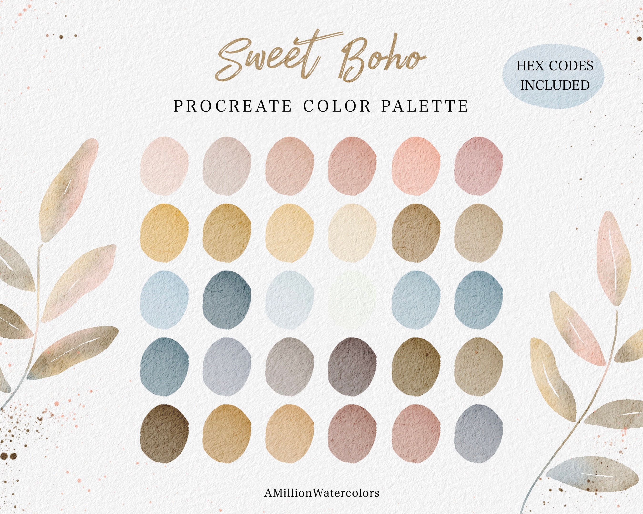 Boho Procreate Color Palette Floral Pink Brown Blue Color Bundle ...