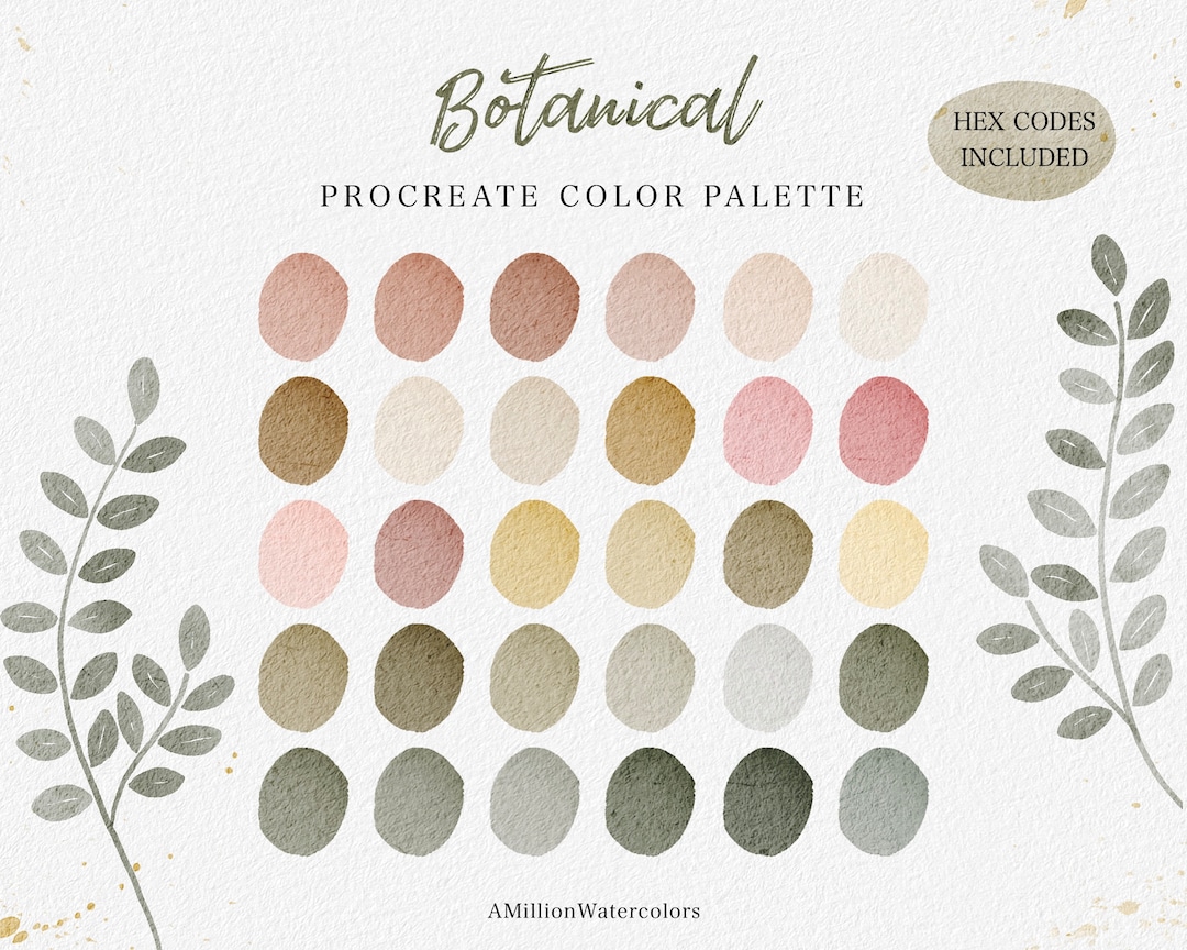 Botanical Procreate Color Palette Floral Pink Green Yellow Boho Color ...