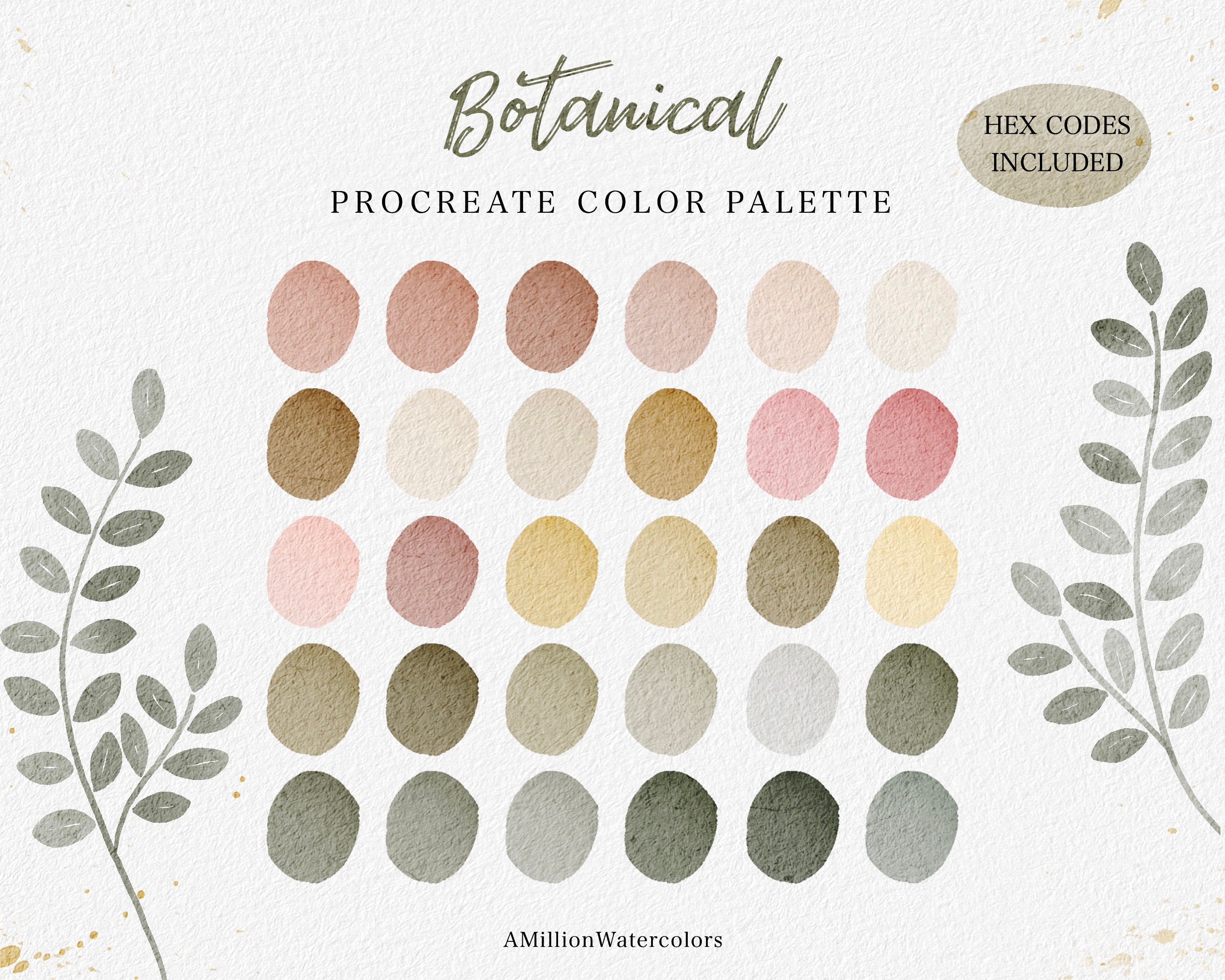 Botanical Procreate Color Palette Floral Pink Green Yellow Boho Color ...