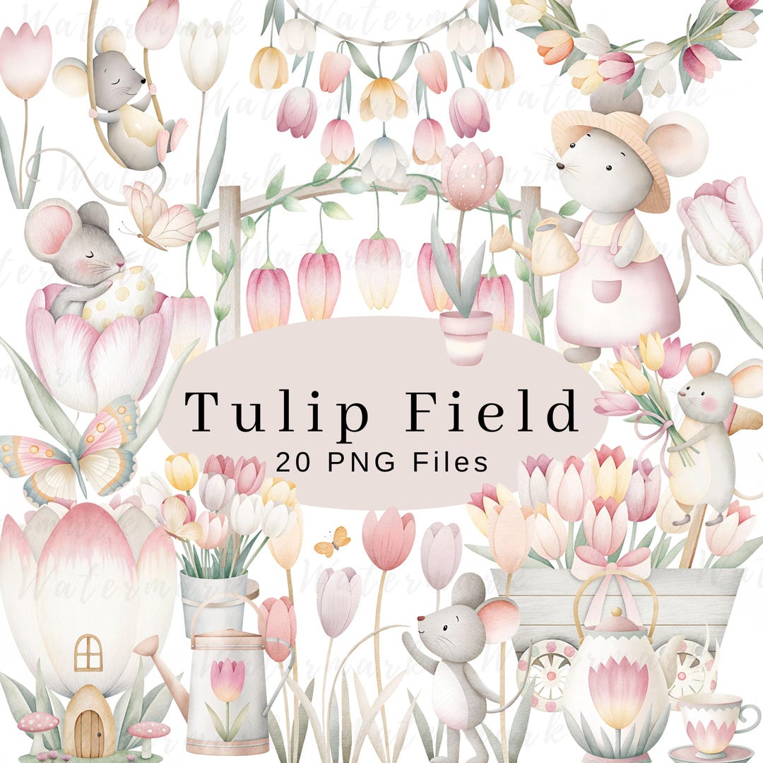 Flower Garden Clipart Spring Vintage Mouse Cottagecore Whimsical Cute ...