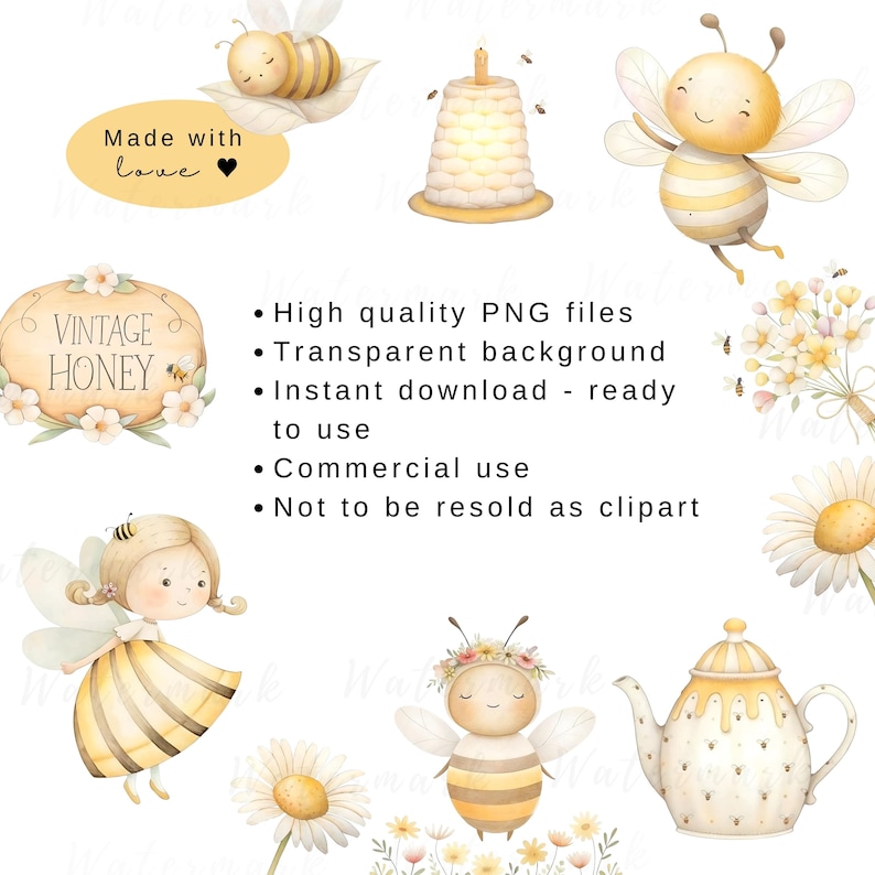 Bee Clipart Watercolor, Nursery Clipart Bundle, Digital PNG Files, Baby ...