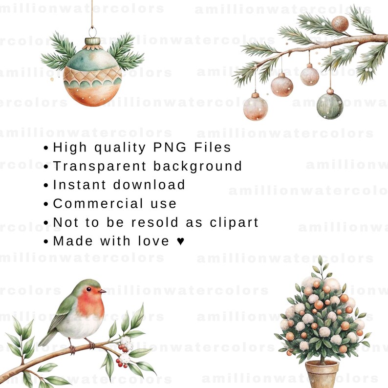 Winter Clipart, Christmas Watercolor Clip Art, Christmas Clipart ...