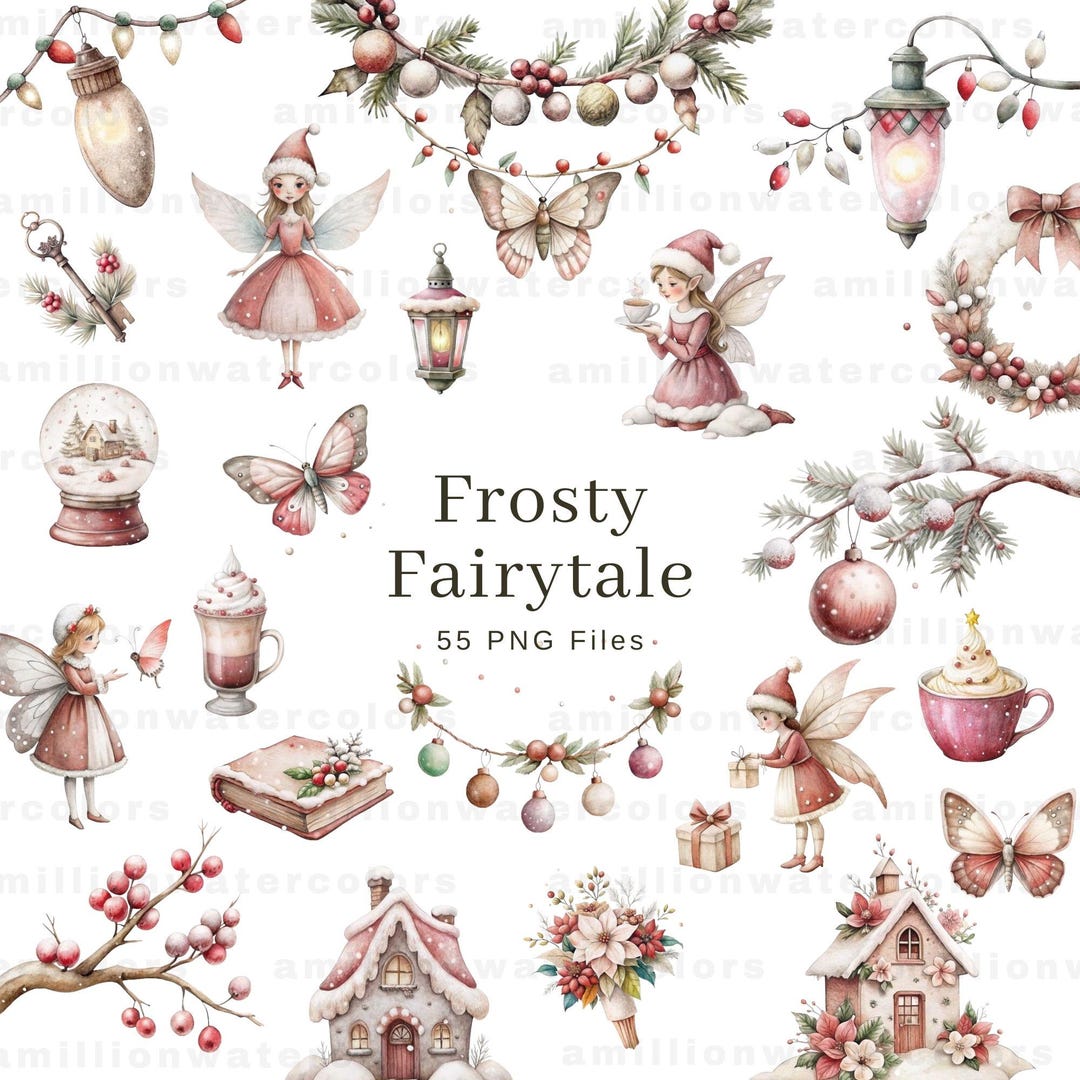 Frosty Christmas Clipart, Christmas Watercolor Clip Art, Christmas PNG ...