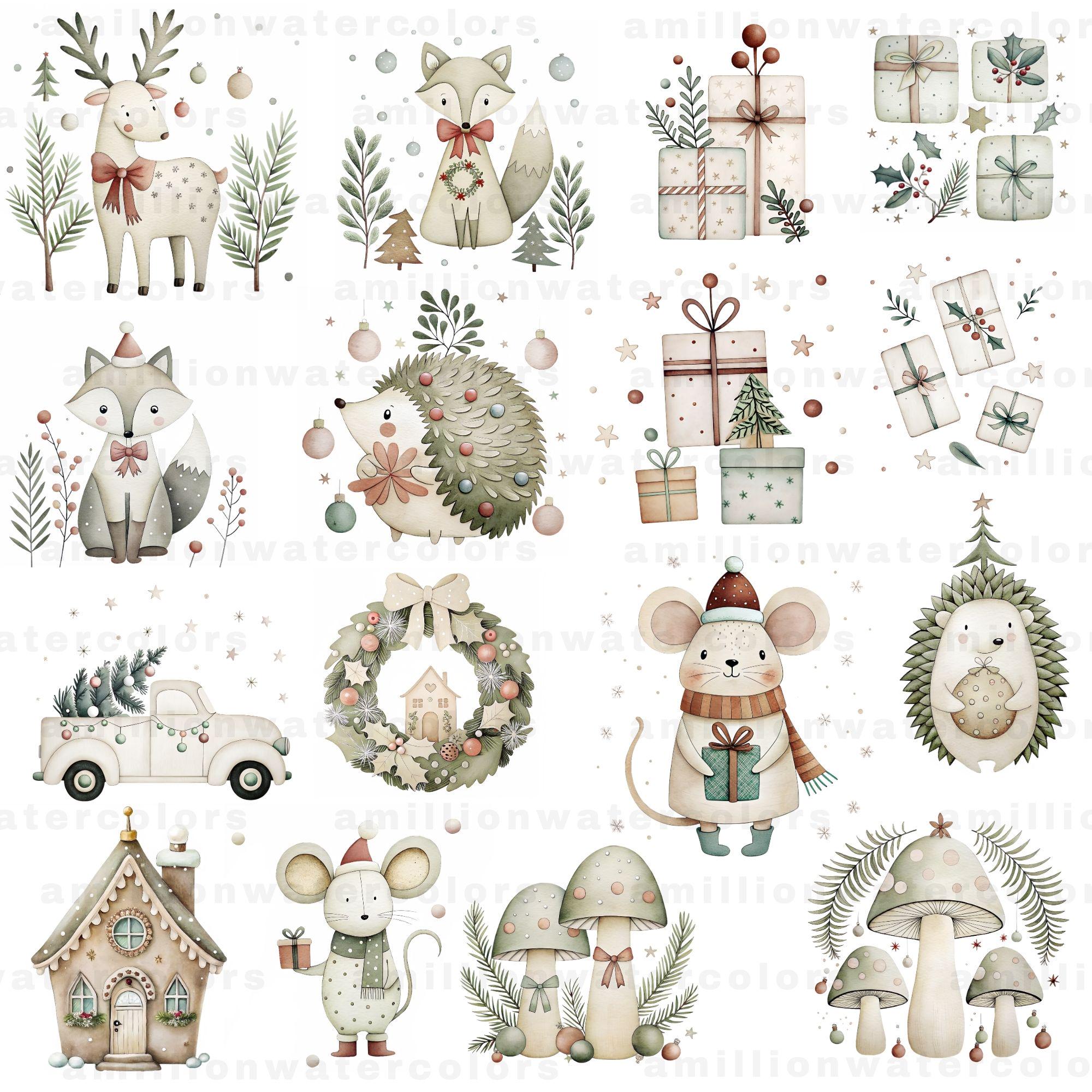 Handdrawn Christmas Clipart, Christmas Watercolor Clipart, Christmas ...