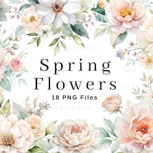 Floral Watercolor Clipart Spring Flowers Greenery Wild Flowers Flower ...