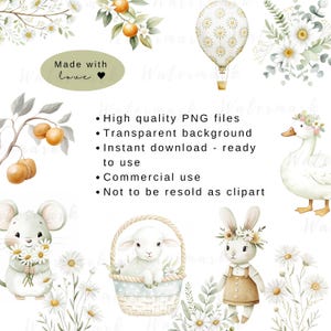 Easter Daisy Clipart Watercolor Spring Country Basket Cute Bunnies ...