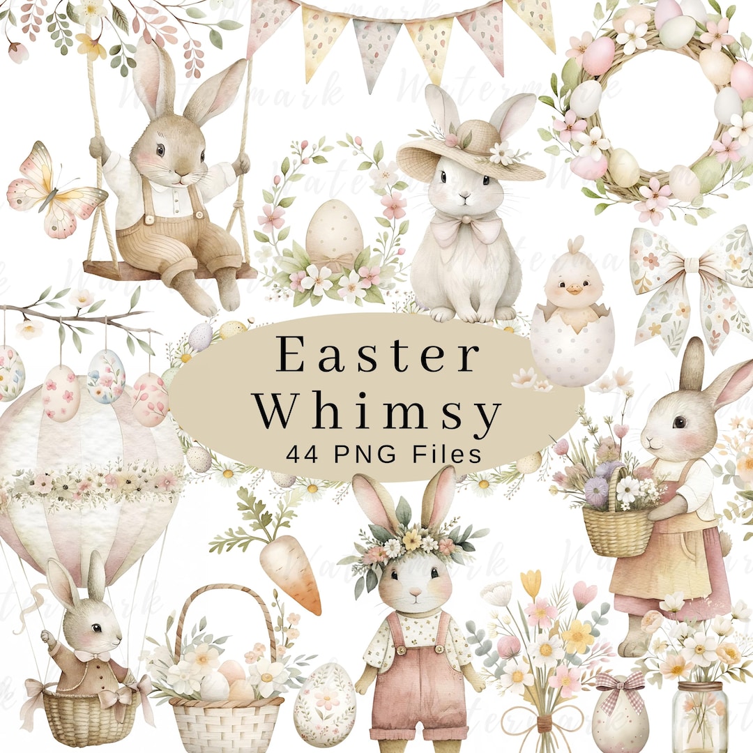 Easter Clipart Watercolor, Country Easter Clipart, Easter Basket ...