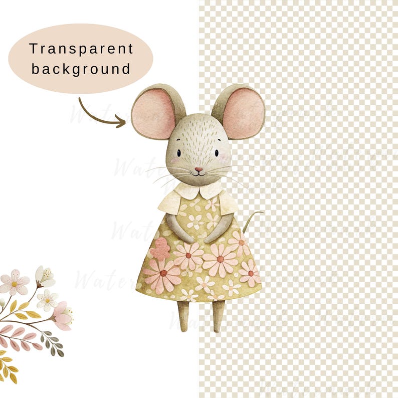Mouse Clipart Watercolor, Nursery Clipart Bundle, Digital PNG Files ...