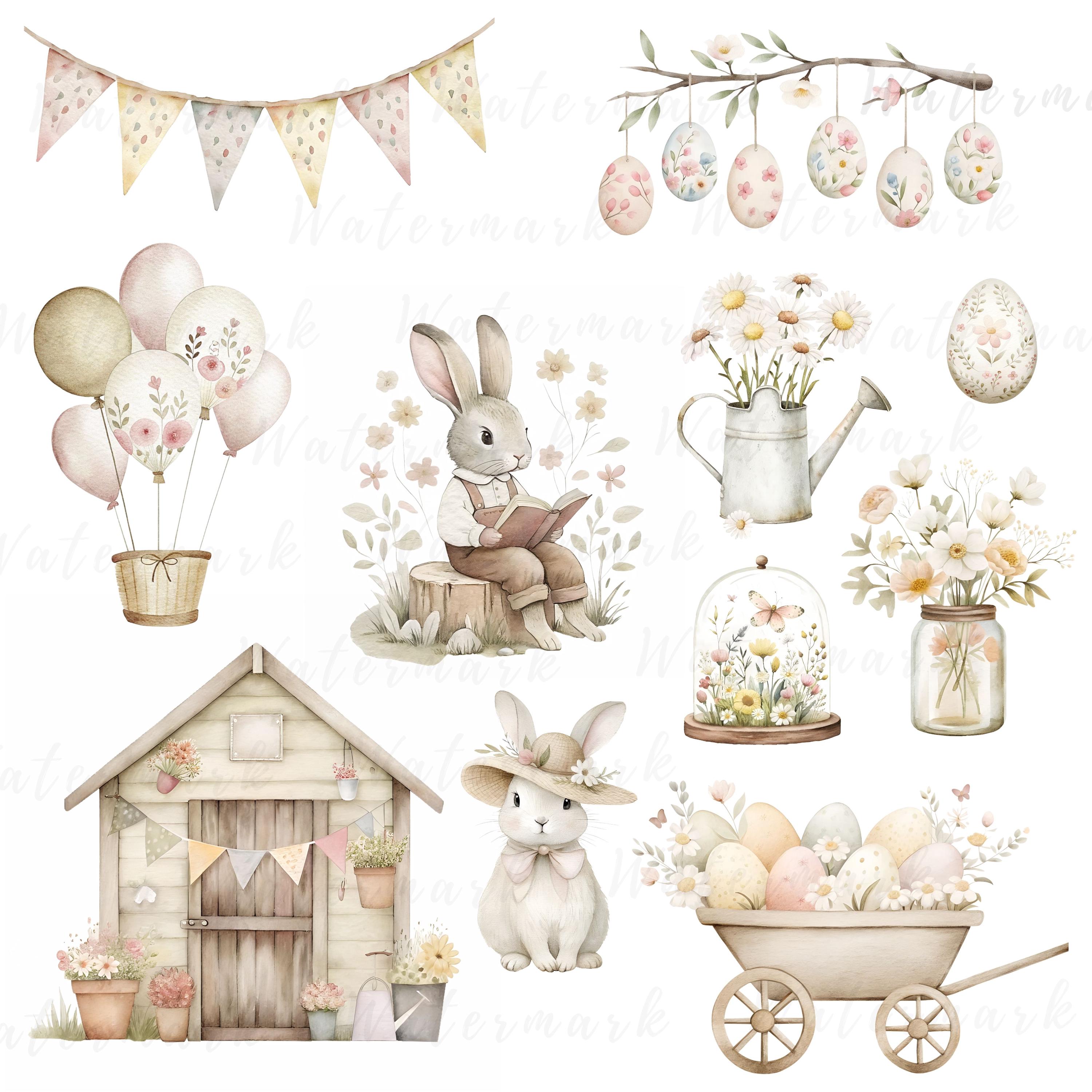 Easter Clipart Watercolor, Country Easter Clipart, Easter Basket ...