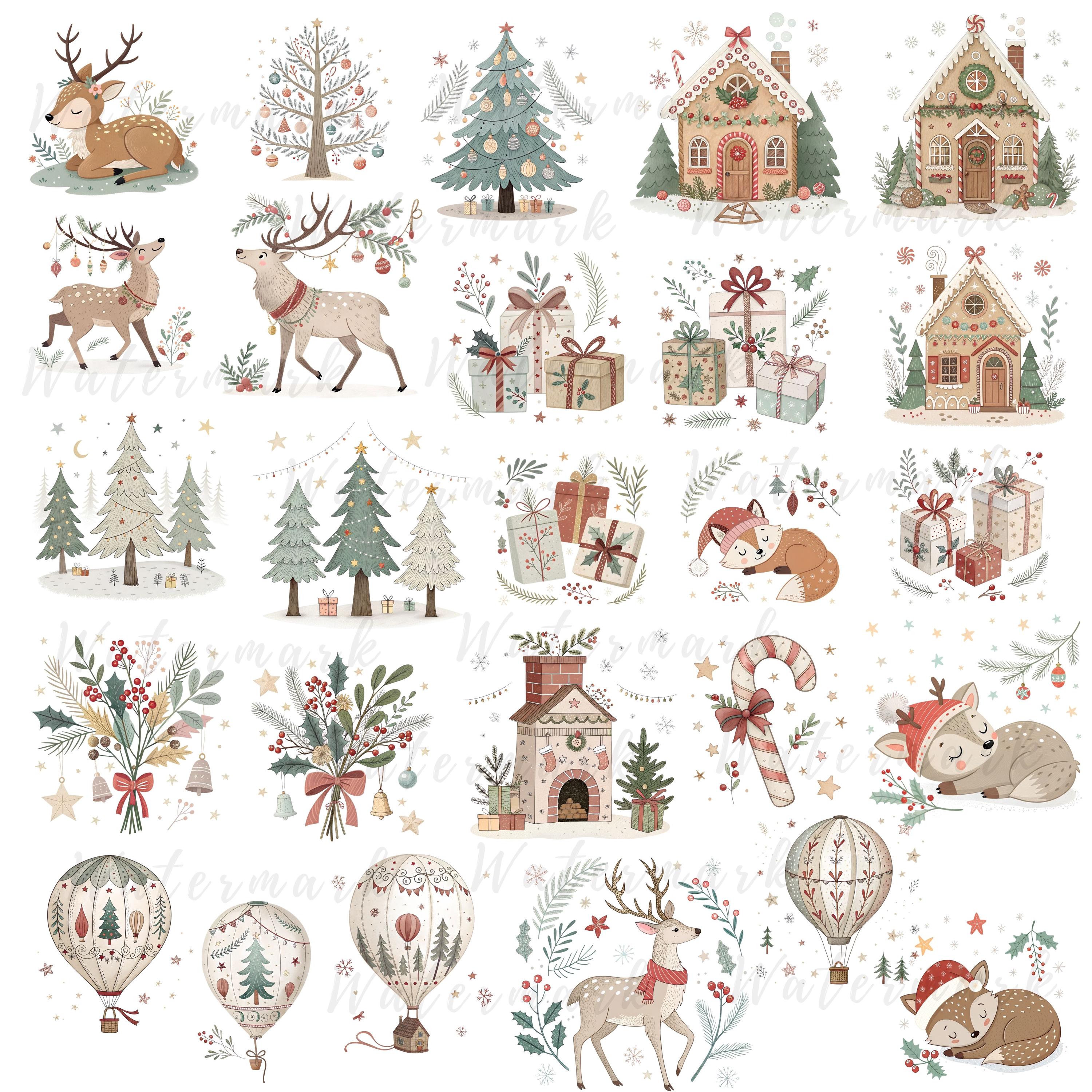 Whimsical Christmas Clipart, Christmas Watercolor Clip Art, Christmas ...