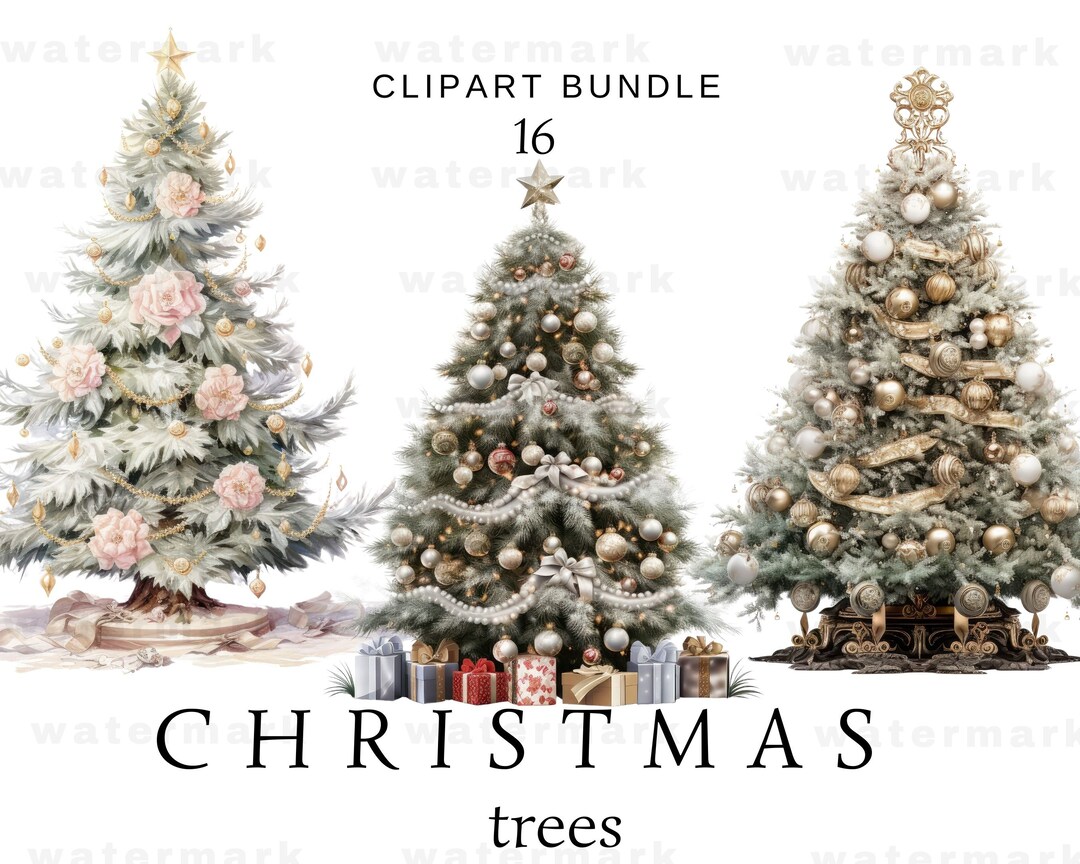 Watercolor Christmas Tree, Winter Clipart Watercolor, Christmas Clipart ...