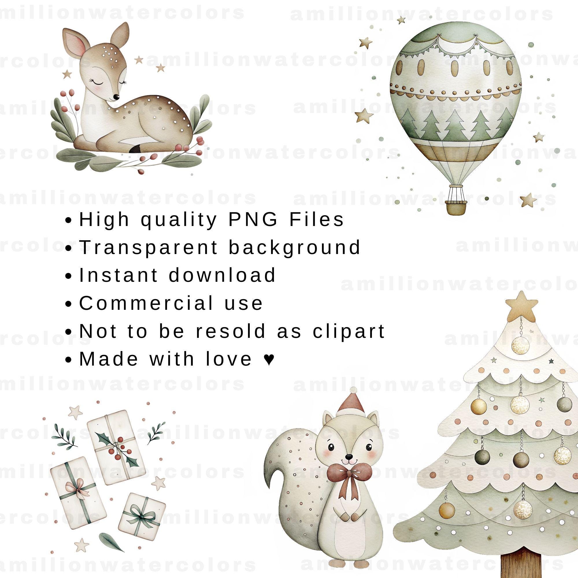 Handdrawn Christmas Clipart, Christmas Watercolor Clipart, Christmas ...