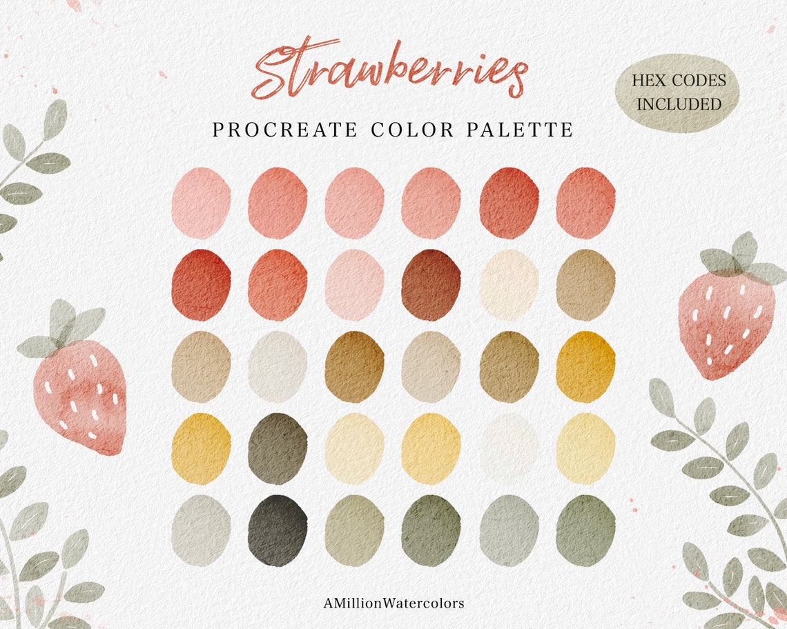 Strawberries Procreate Color Palette Red Pink Green Yellow Color Scheme ...