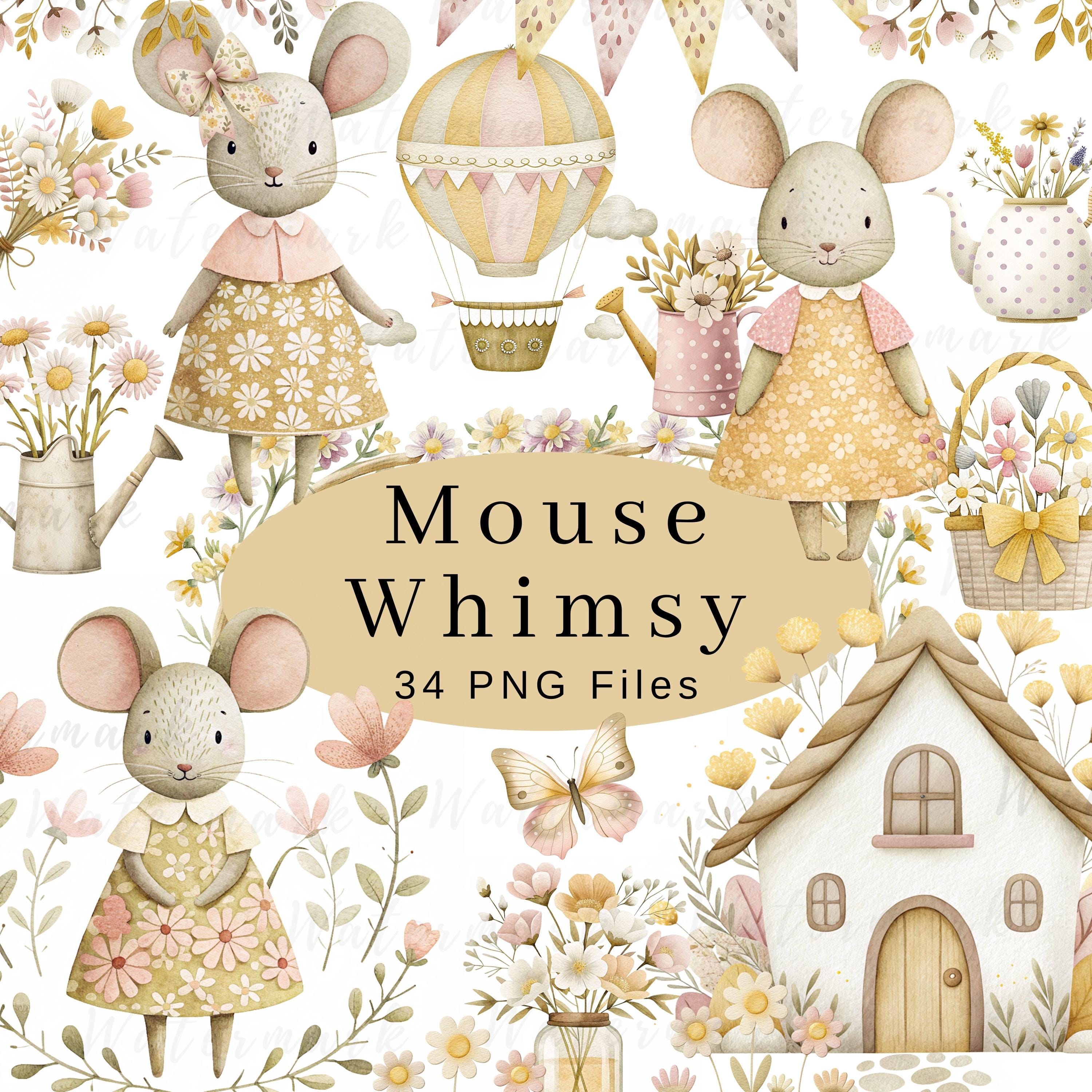 Mouse Clipart Watercolor, Nursery Clipart Bundle, Digital PNG Files ...