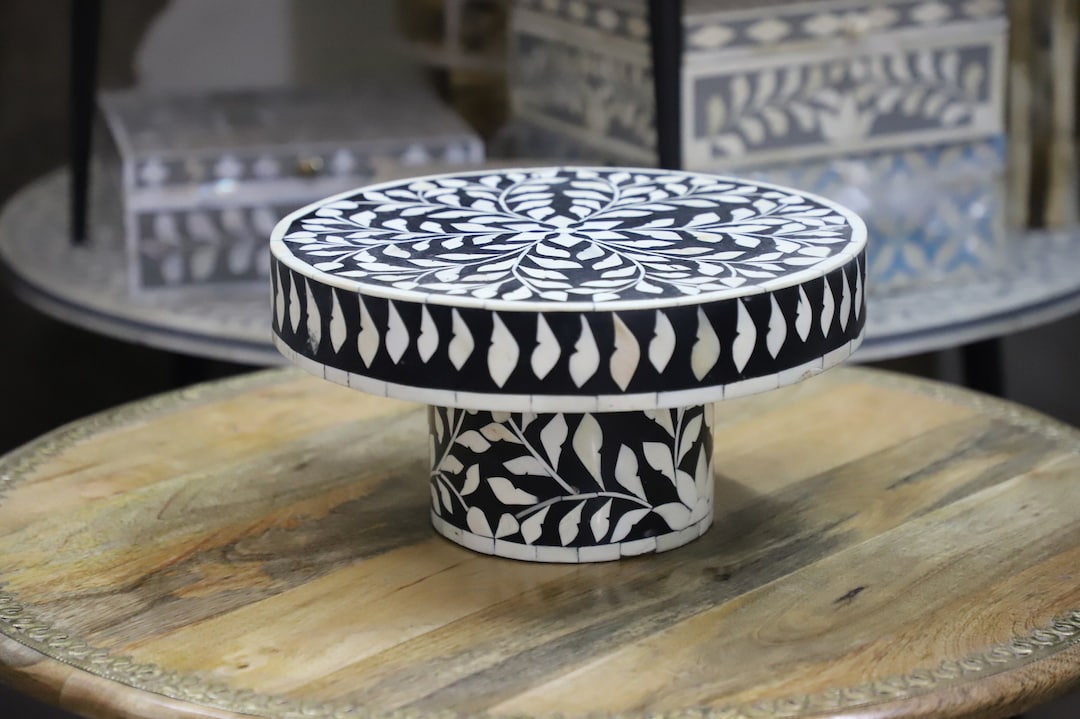 Handmade Bone Inlay Wooden Modern Star Pattern Cake Stand Furniture ...