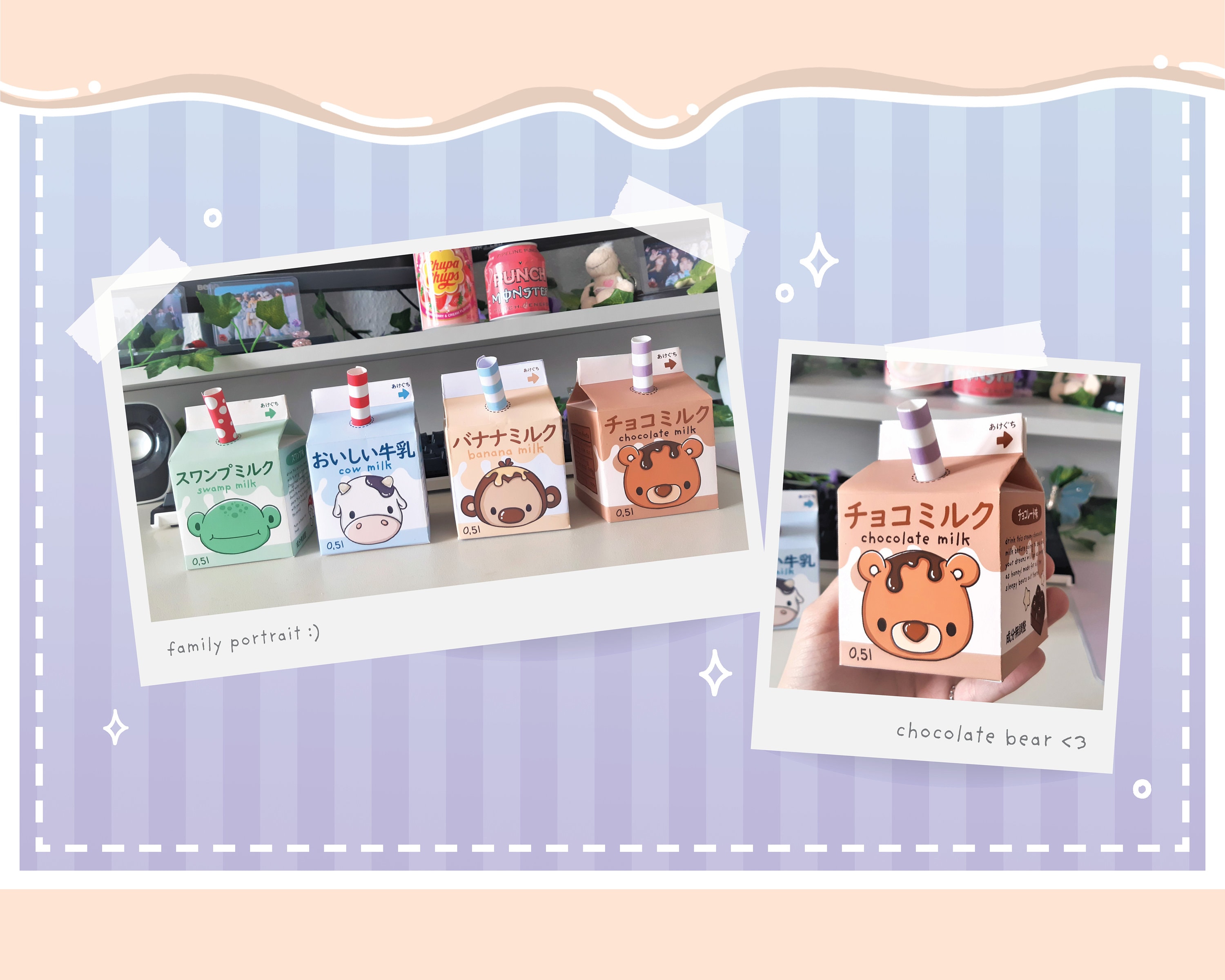 Cute Chocolate Milk Carton Papercraft DIY Template Bear Kawaii - Etsy