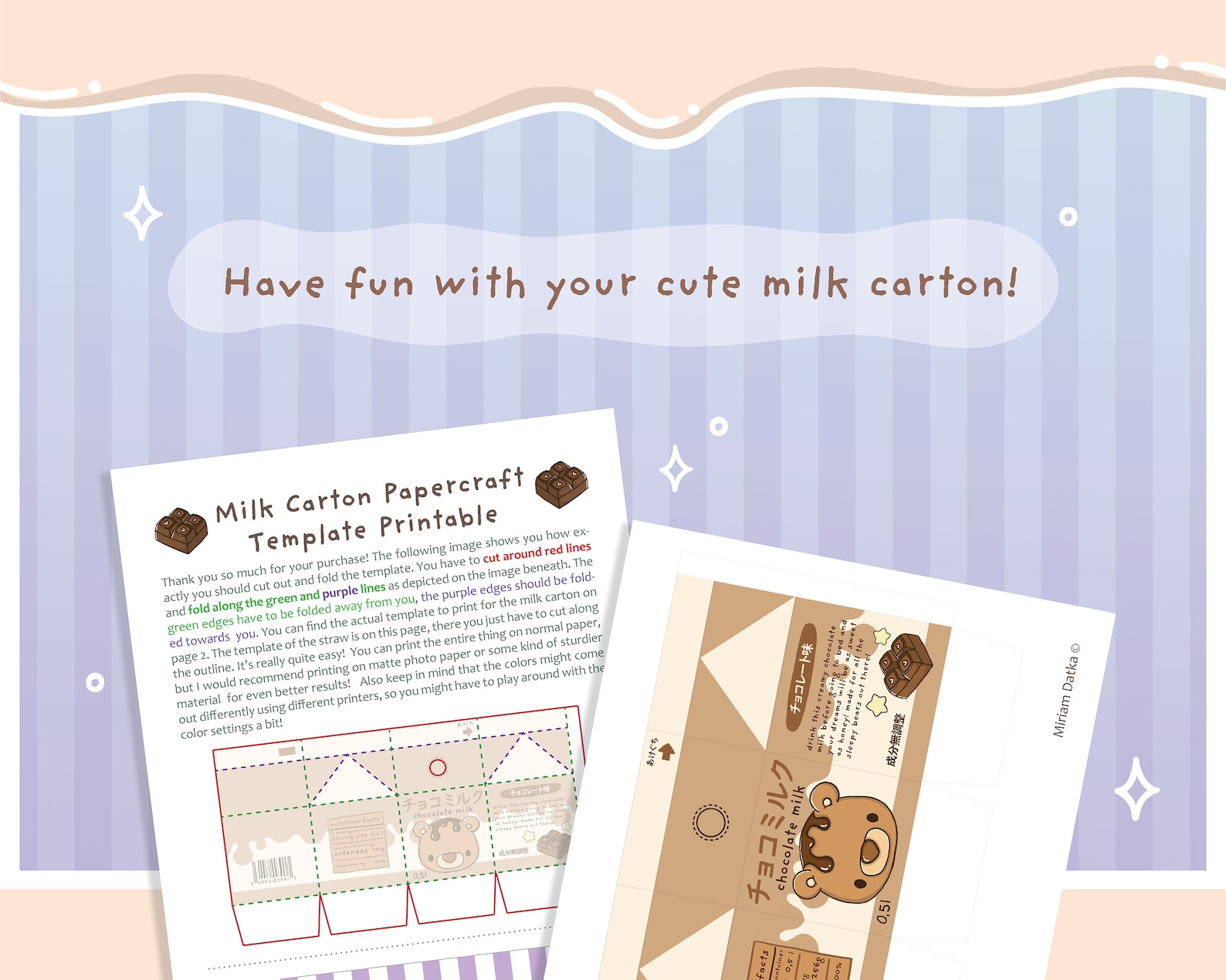 Cute Chocolate Milk Carton Papercraft DIY Template Bear Kawaii - Etsy