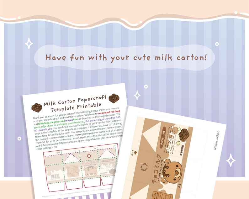 Chocolate Milk Carton Papercraft Template: Kawaii Bear DIY (PDF) - Etsy