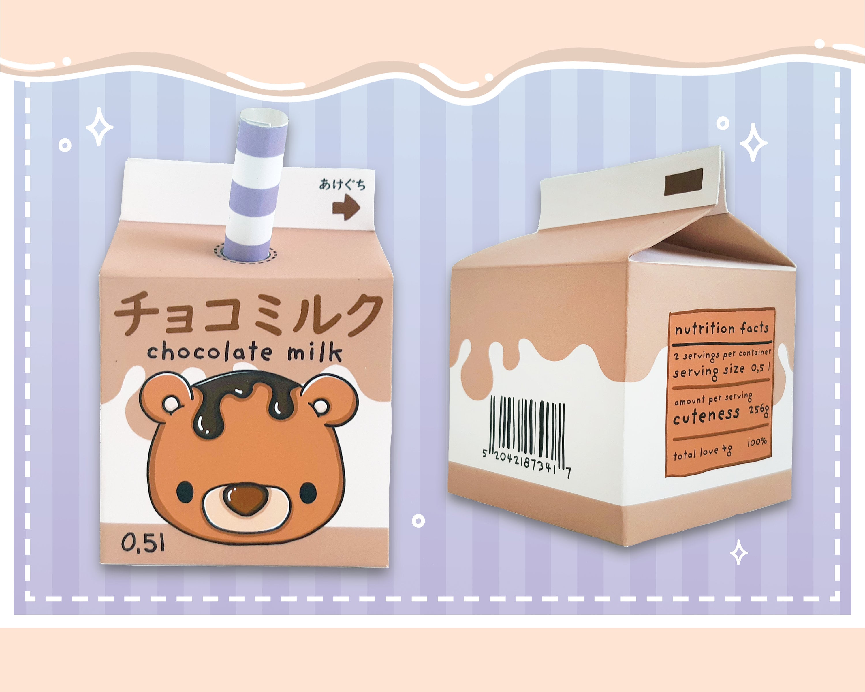 Cute Chocolate Milk Carton Papercraft DIY Template Bear
