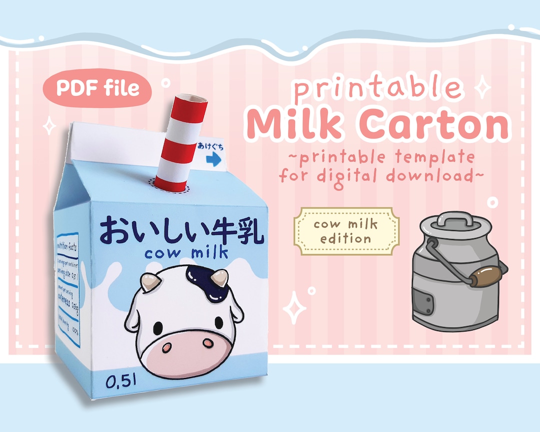 Cute Milk Carton Papercraft DIY Template Cow Kawaii - Etsy
