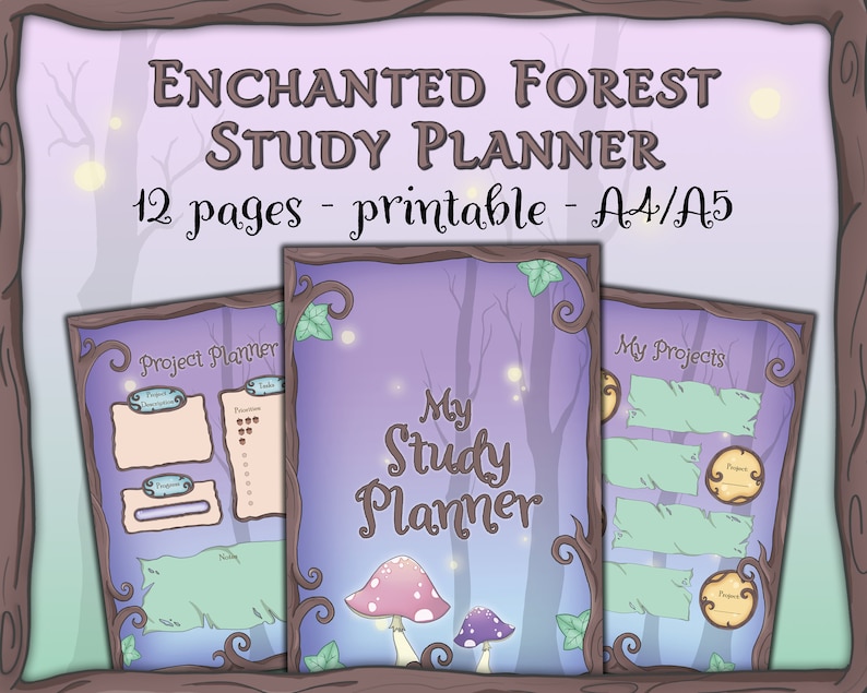 Enchanted Forest Study Planner Printable A4 PDF Organizer for School ...