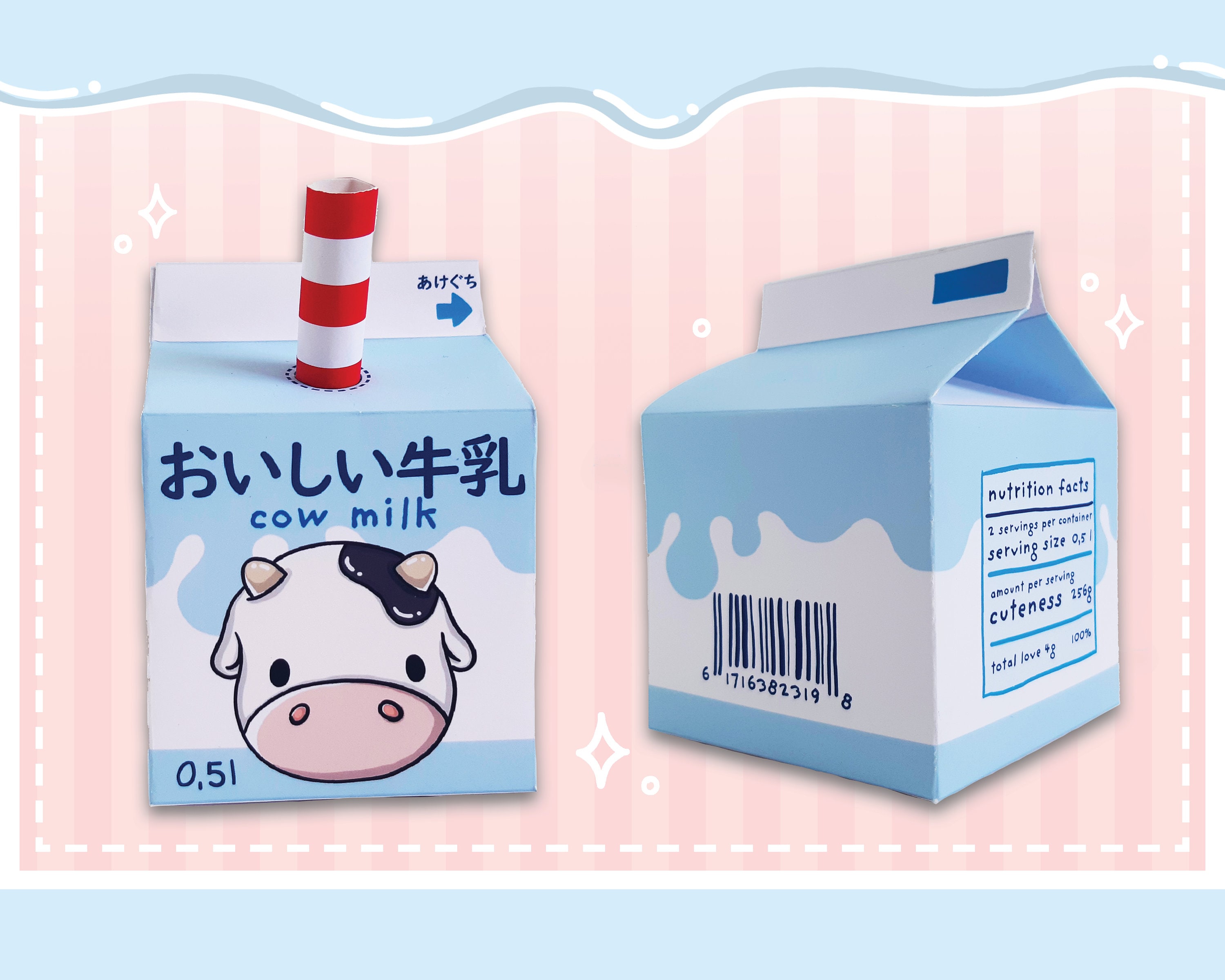 Cute Milk Carton Papercraft DIY Template Cow Kawaii - Etsy