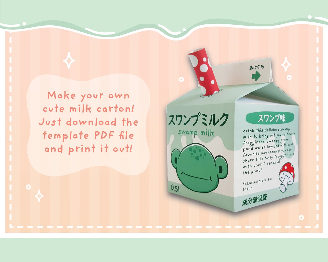 Cute Frog Milk Carton Papercraft DIY Template Swamp Milk - Etsy