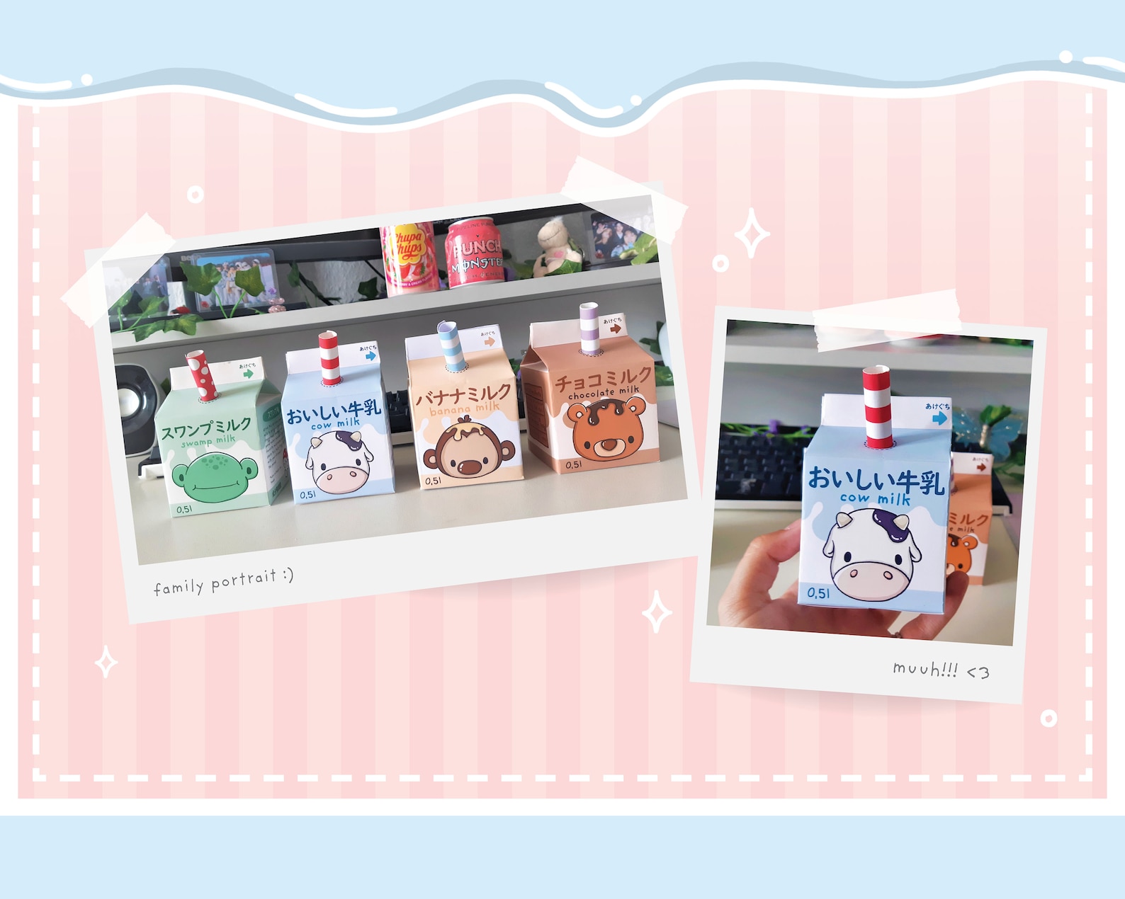Cute Milk Carton Papercraft DIY Template Cow Kawaii - Etsy