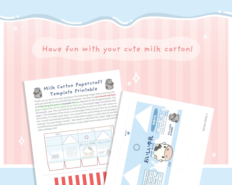 Cute Milk Carton Papercraft DIY Template Cow Kawaii - Etsy