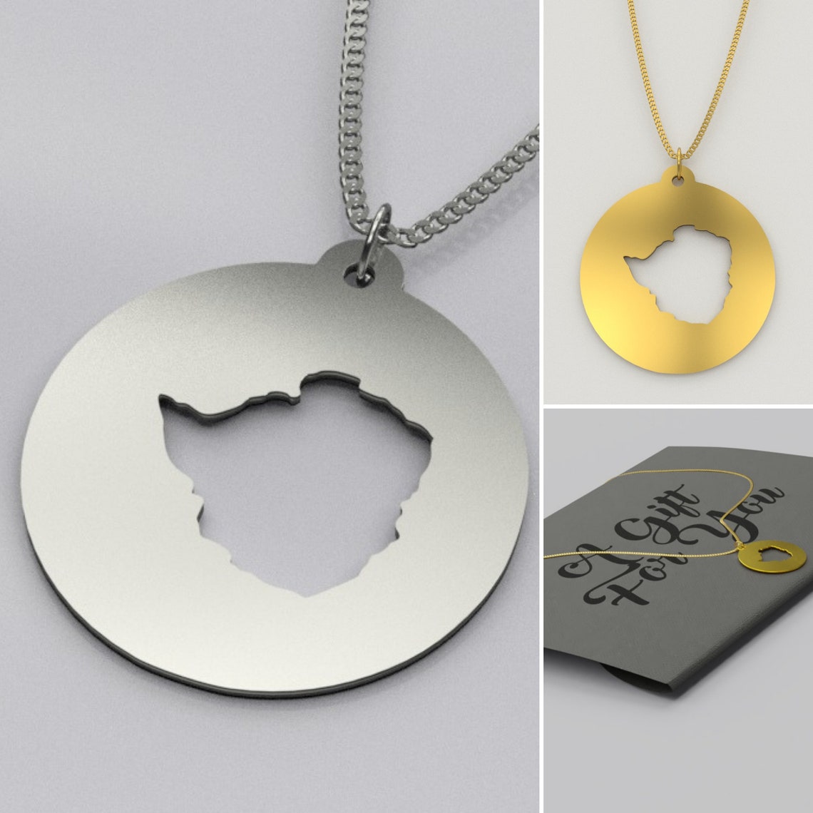 Zimbabwe Necklace, Zimbabwe Flag, Zimbabwe Map, Zimbabwe Pendant ...