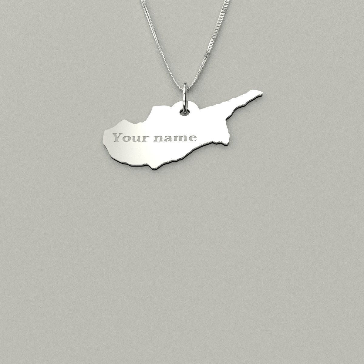 Personalised Custom Engraved Cyprus Map Necklace, Cyprus Flag Pendant ...