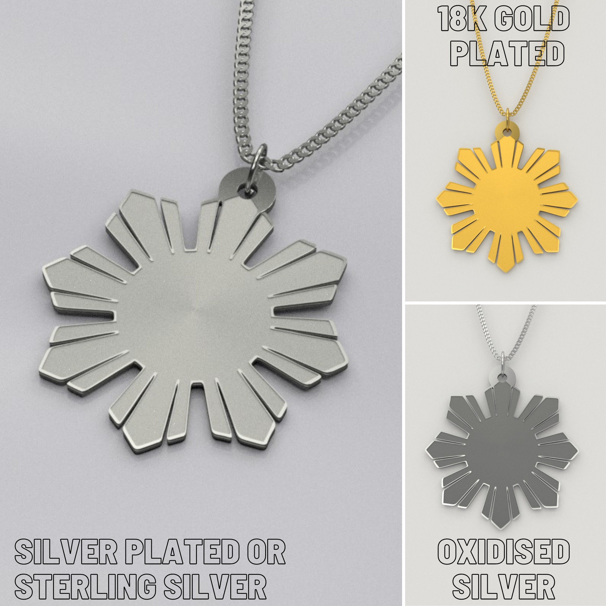 Philippines Golden Sun Necklace, Philippines Flag Necklace, Filipino ...