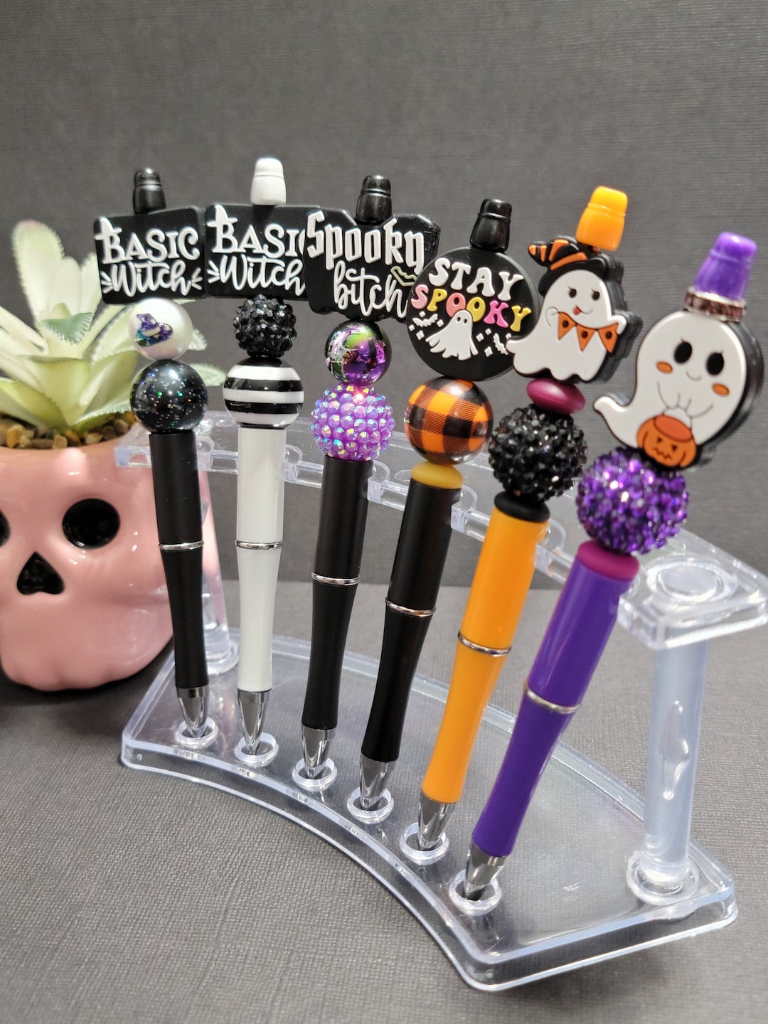 Custom Beaded Halloween Pens and Pencil, Spooky Witches, Stay Spooky ...