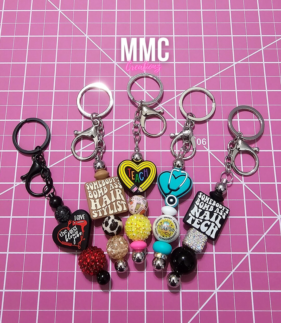 Custom Beaded Hairstyles, Nail Tech, Nurse, Teacher, Beaded Keychain ...