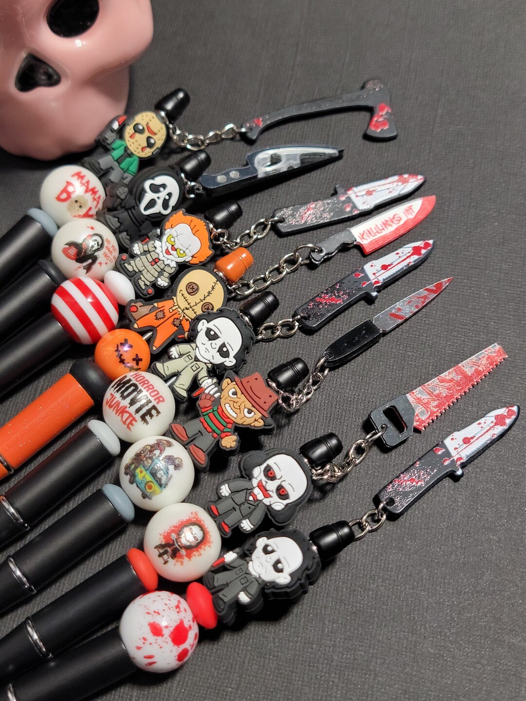 Custom Halloween Horror Character Chain and Charm Pens, Scary, Ghost ...