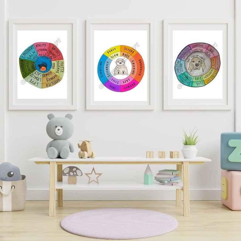 Feeling Wheel Posters for Kids Animal and Pattern Symbols Art Therapy ...